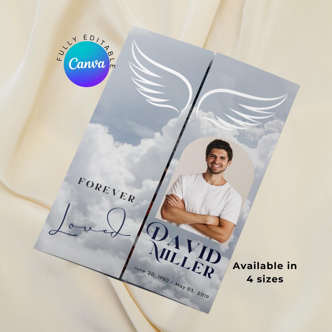 Heavenly Gatefold Canva Template Funeral Program Clouds Memorial ...
