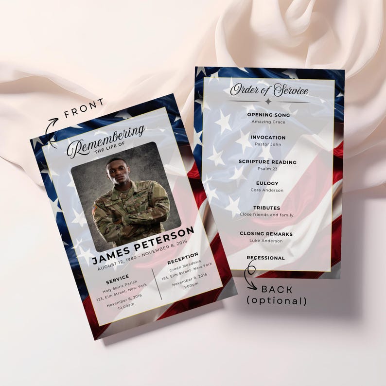 Military Veteran Funeral Invitation Digital Editable Canva Funeral ...