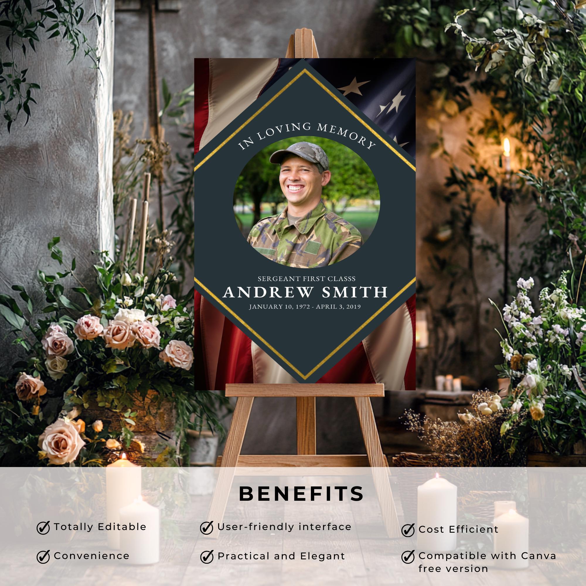 Military Veteran Funeral Welcome Sign Template Set,editable Funeral ...