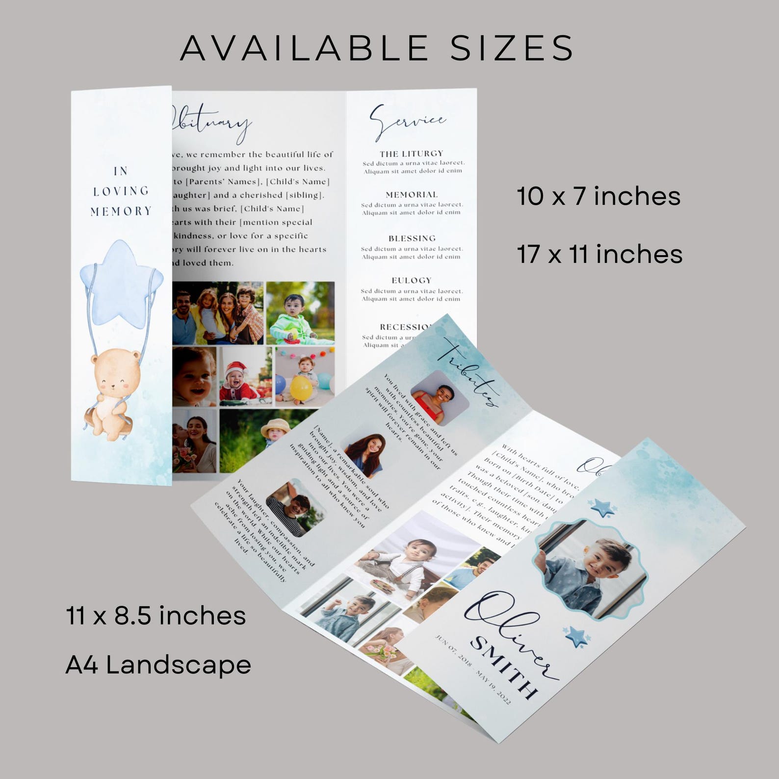 Blue Gatefold Child Funeral Program, Angel Baby Memorial (canva ...