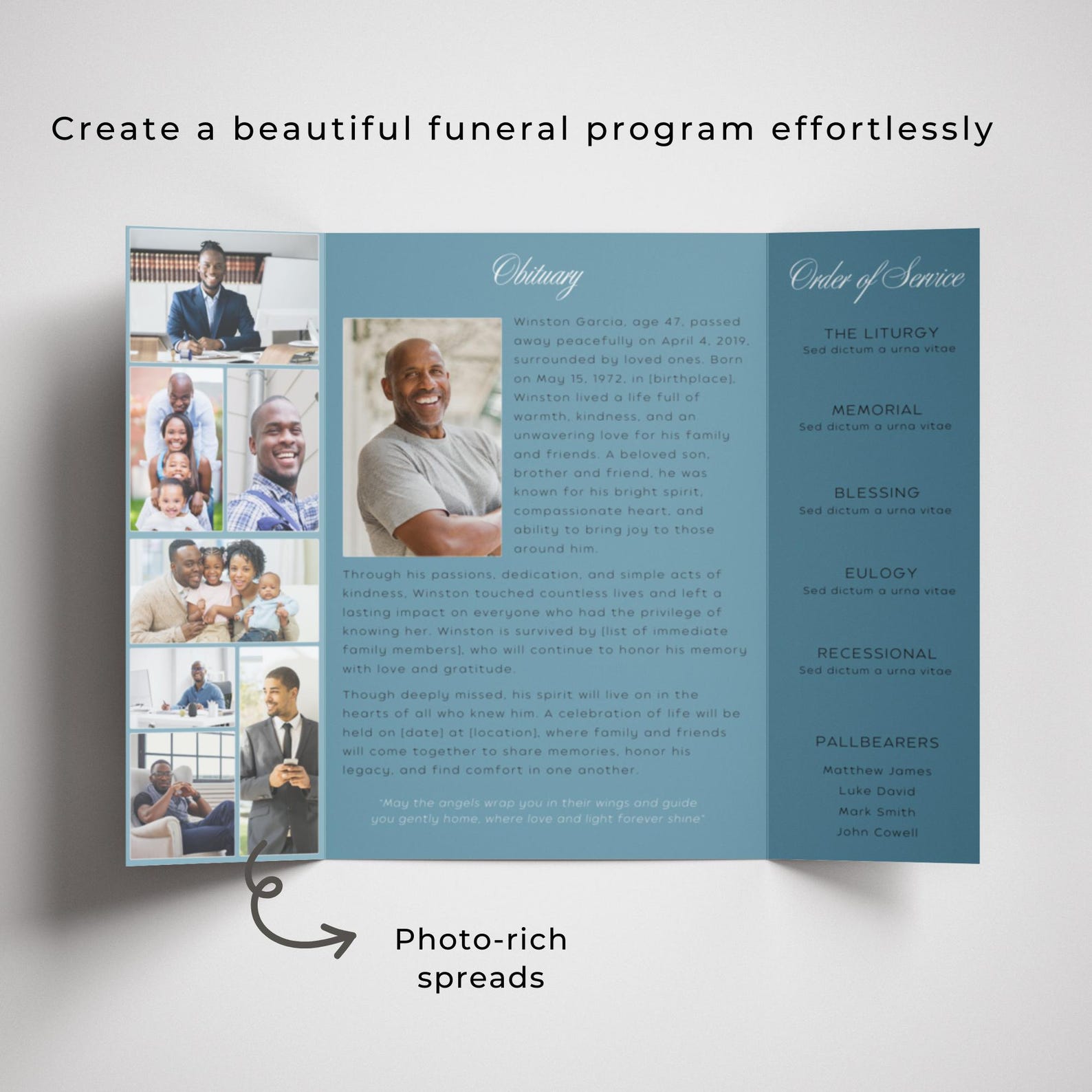 Gatefold Funeral Program Template Editable in Canva, Stairway ...
