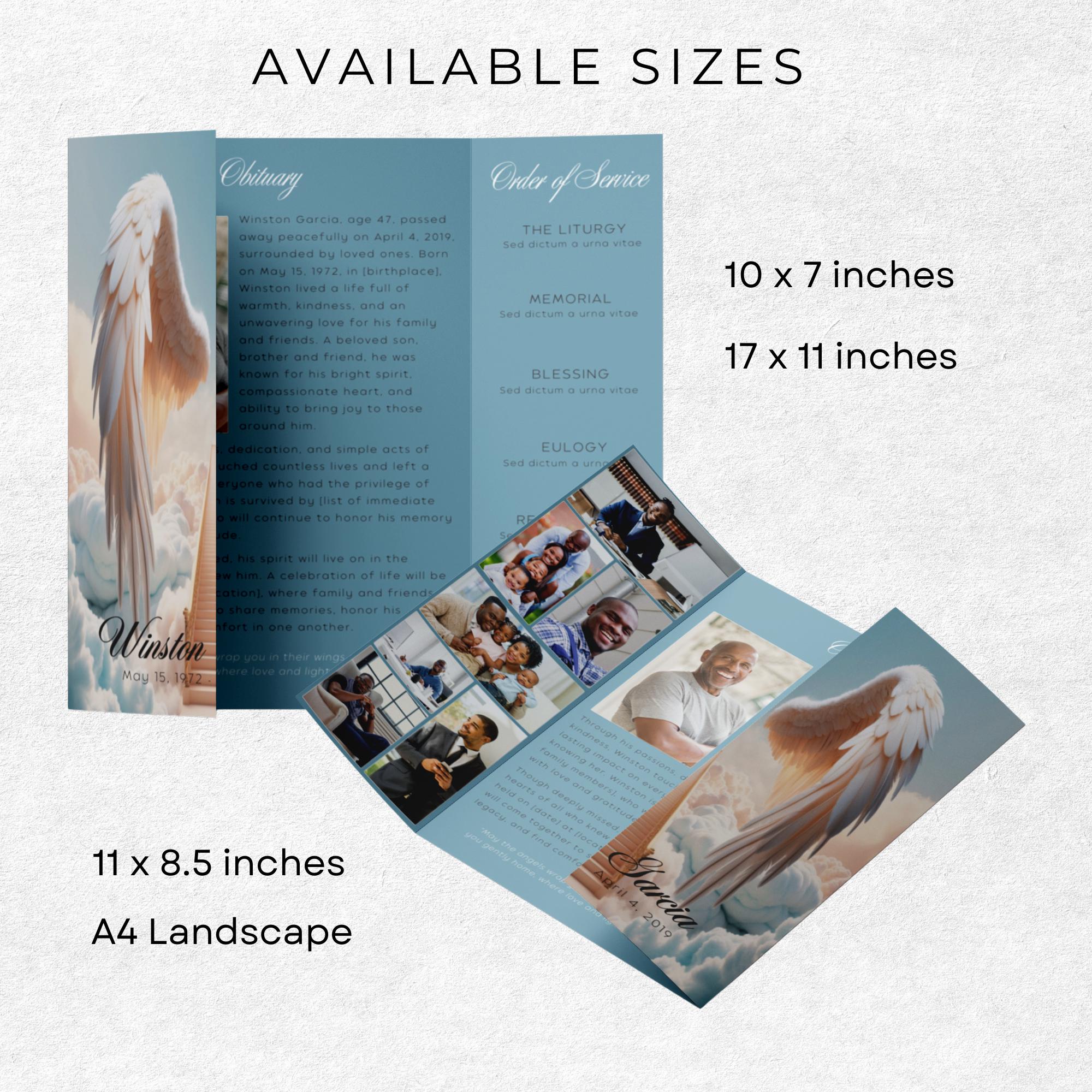 Gatefold Funeral Program Template Editable in Canva, Stairway ...
