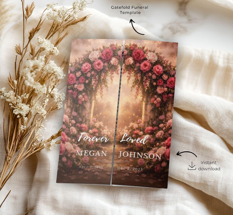 Floral Funeral Gatefold Canva Template Editable Obituary Program ...