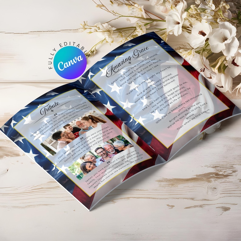Military Veteran Funeral Program Canva Template Editable Obituary for ...