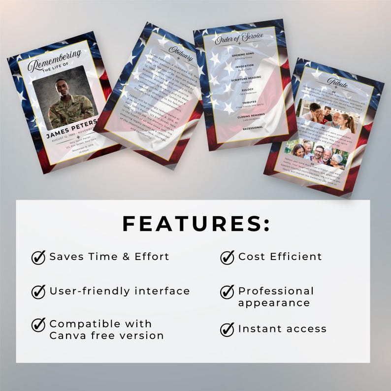 Military Veteran Funeral Program Canva Template Editable Obituary for ...