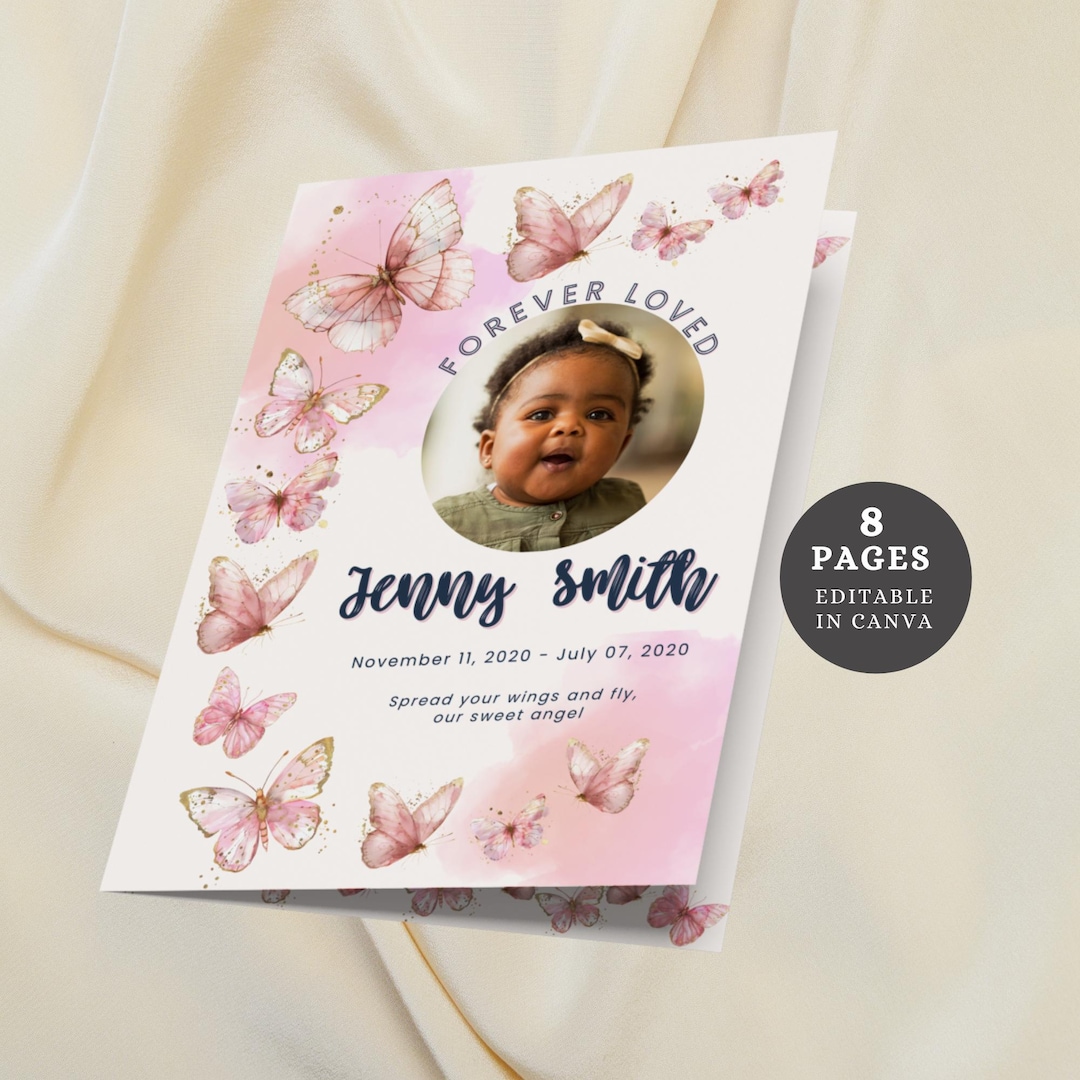 Butterfly Baby Funeral Program Canva Template Editable Child Obituary ...