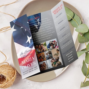 Military Veteran Funeral Program Canva Template Gatefold Patriotic ...