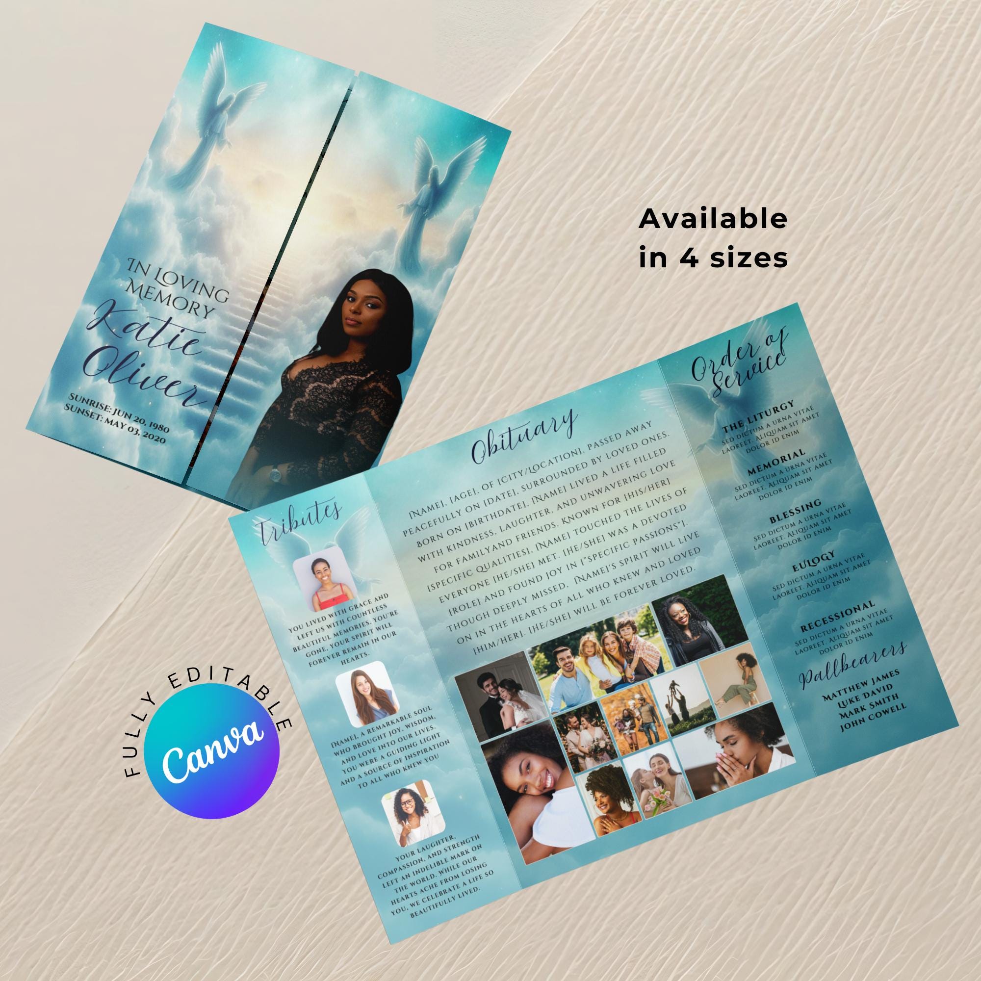 Heaven Memorial Stairway Gatefold Funeral Program Canva Template ...