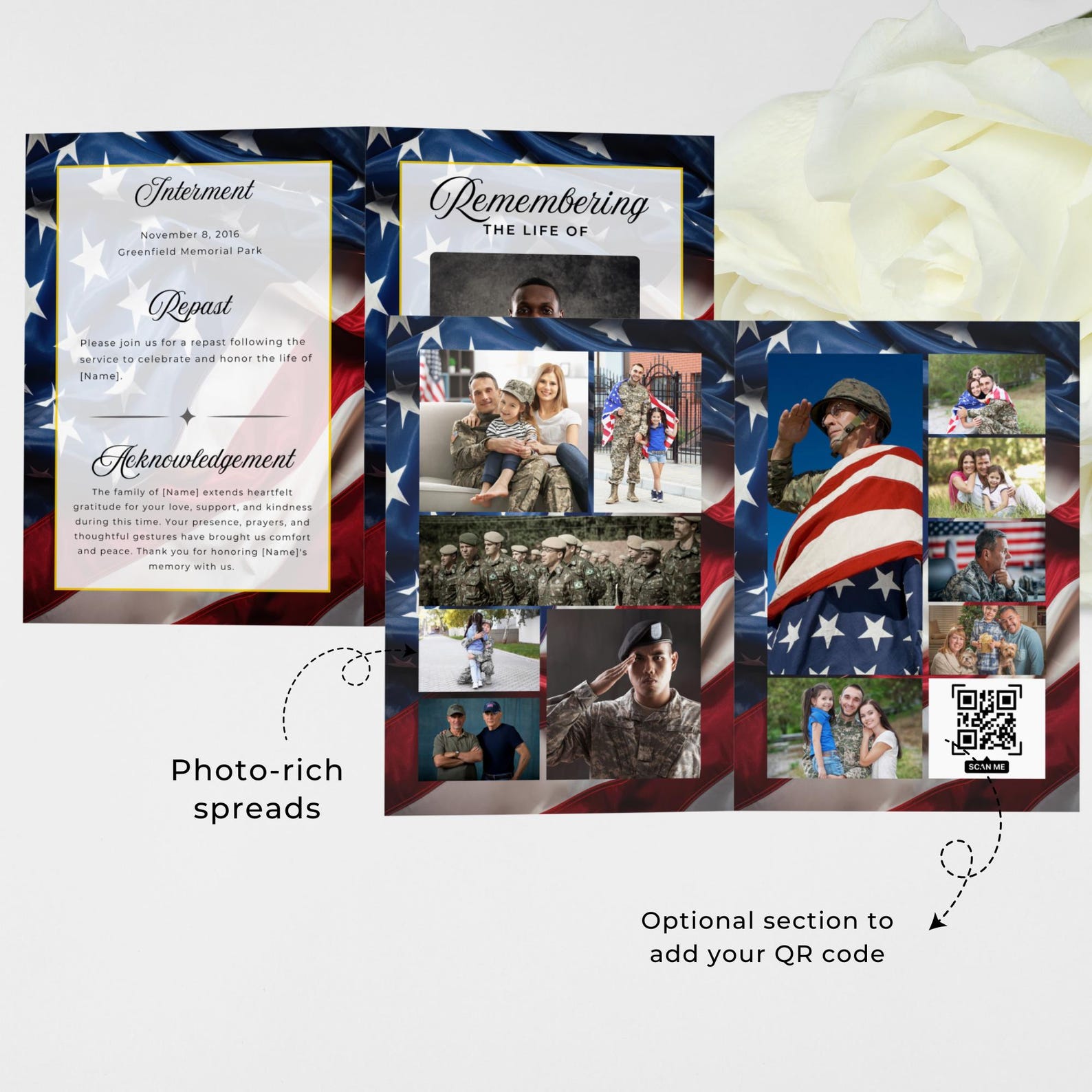 Military Veteran Funeral Program Canva Template Editable Obituary for ...