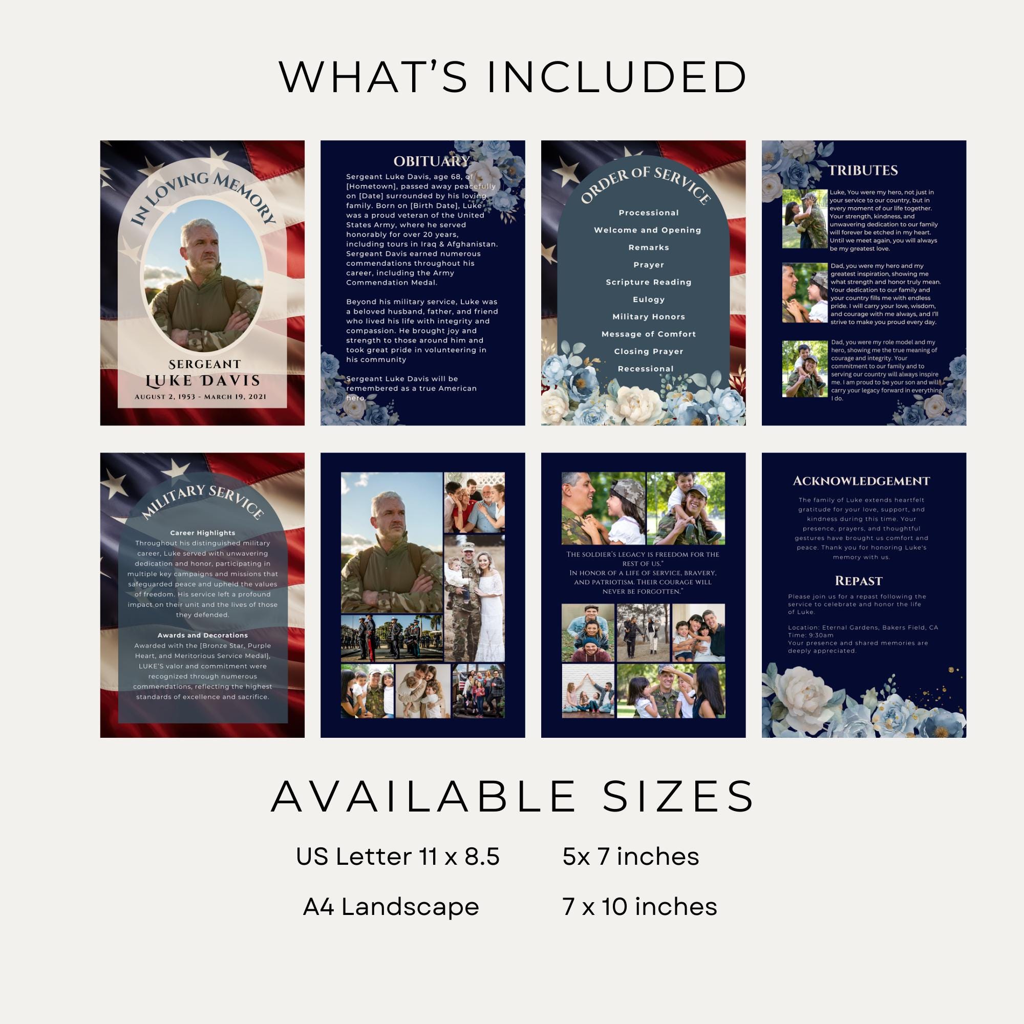 Army Veteran Funeral Program Template: Patriotic Celebration of Life (8 ...