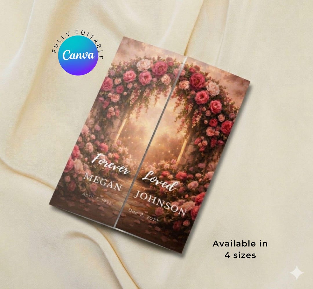 Floral Funeral Gatefold Canva Template Editable Obituary Program ...