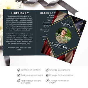 Military Funeral Program Canva Template Editable Memorial Keepsake ...