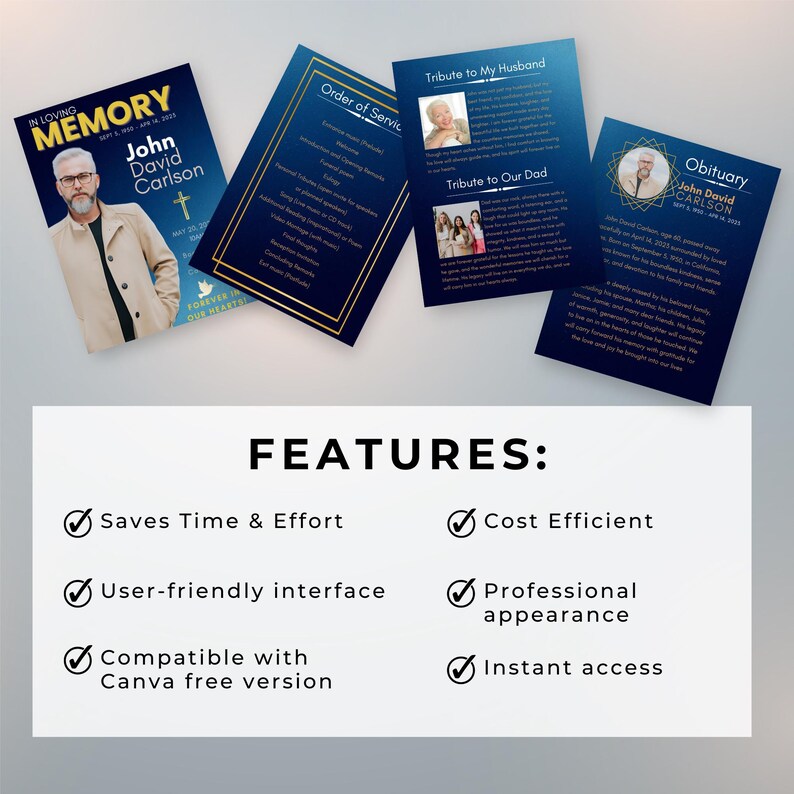 Blue Funeral Program Template: Editable Celebration of Life (canva) - Etsy