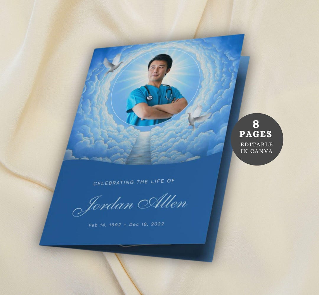 Blue Clouds Memorial Canva Template Folded Program, Celebration of Life ...