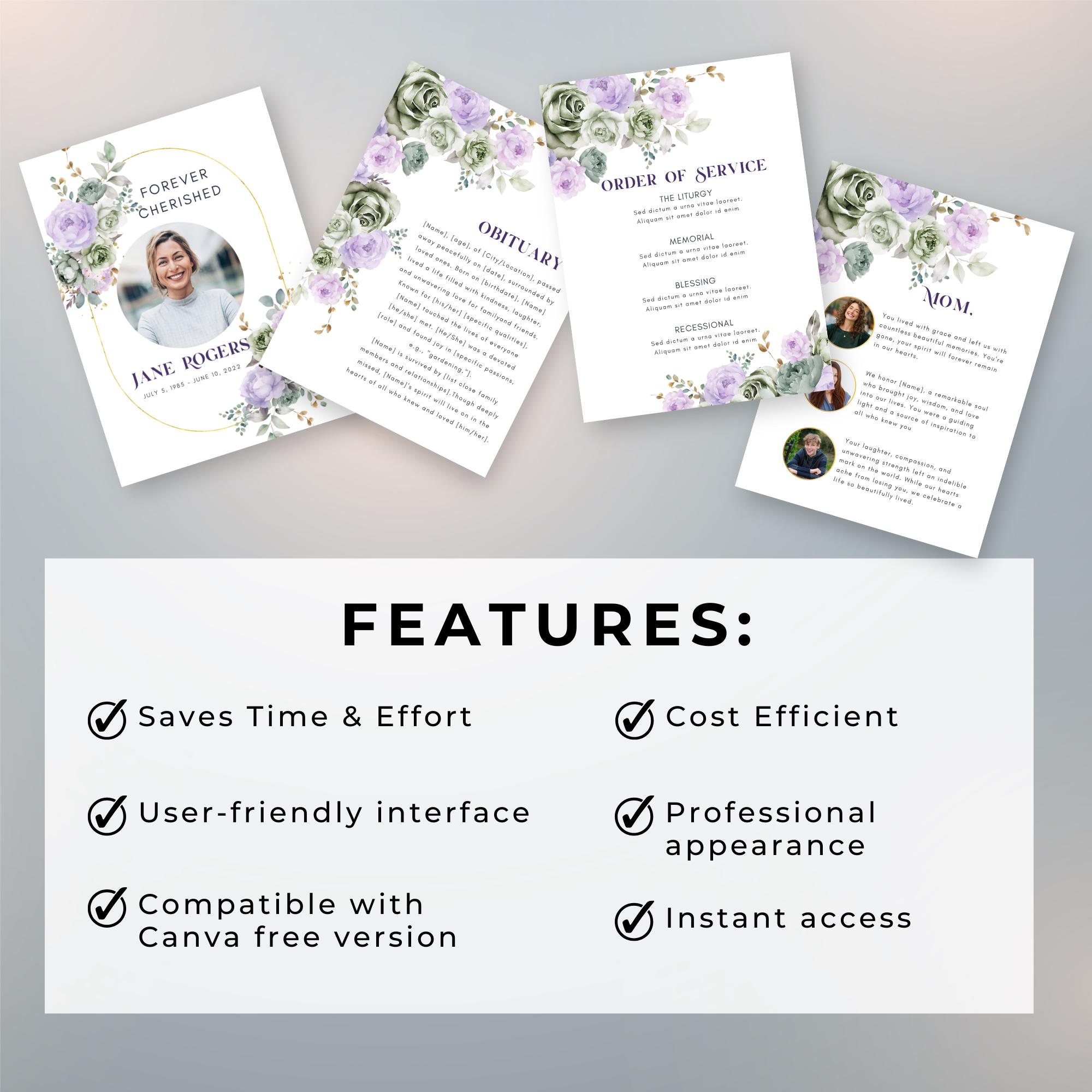 Floral Funeral Program Template, Purple Celebration of Life (canva ...