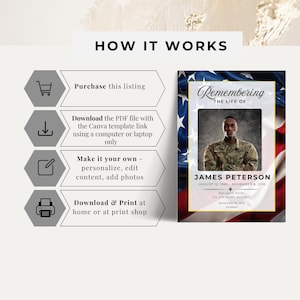 Military Veteran Funeral Program Canva Template Editable Obituary for ...