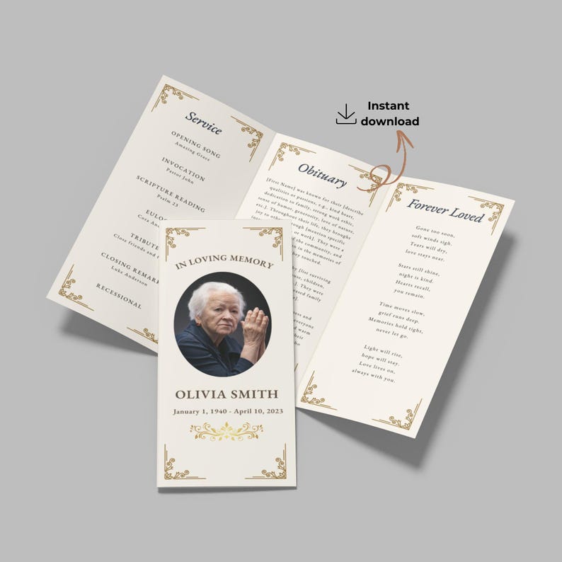 Vintage Funeral Program Template, Trifold Obituary, Celebration of Life ...