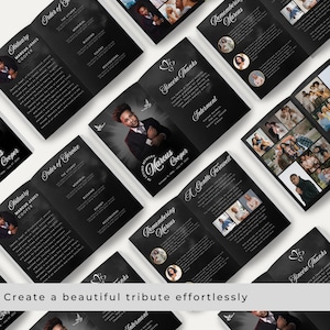 Elegant Funeral Program Canva Template Black Clouds Memorial Service ...