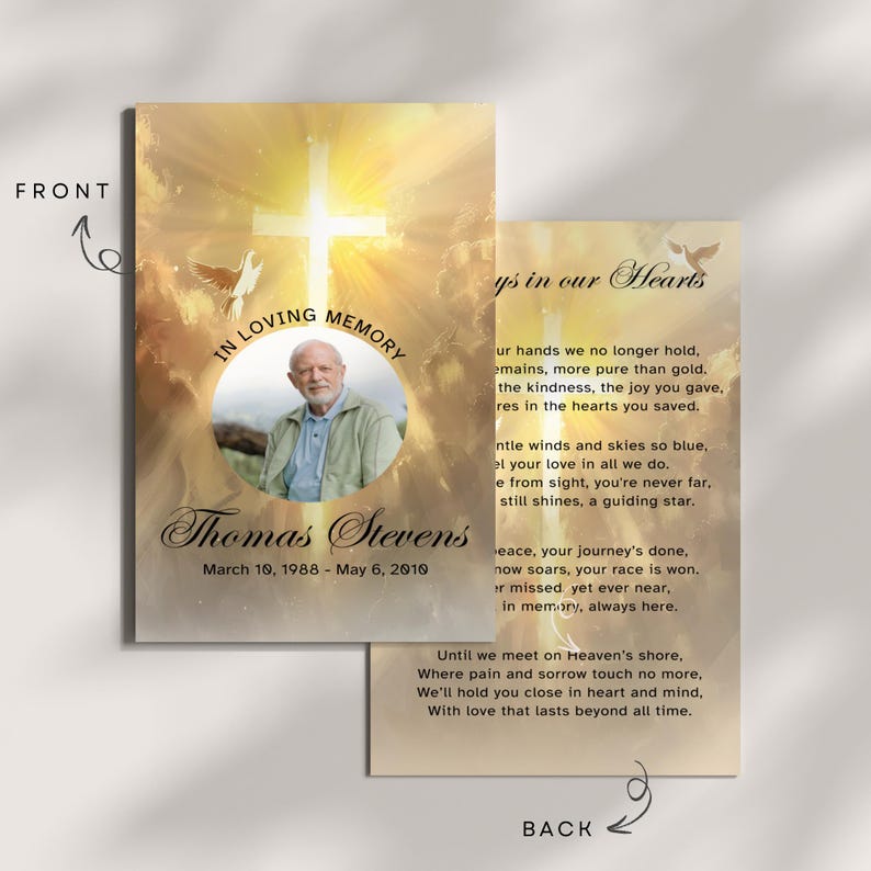Easter Catholic Prayer Cards, Gold Funeral Prayer Card Canva Template ...