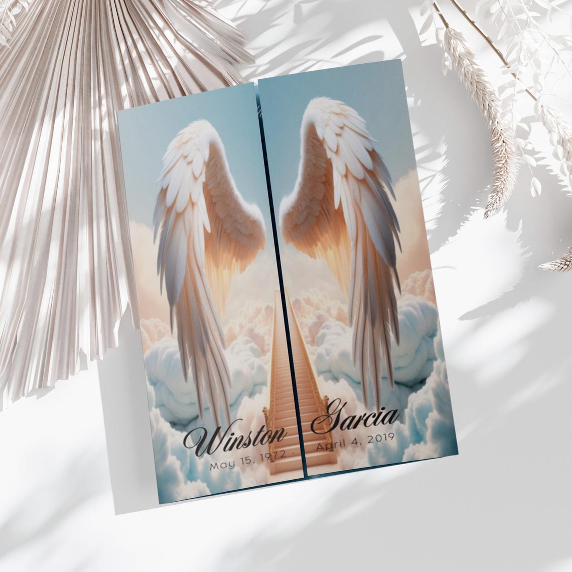 Gatefold Funeral Program Template Editable in Canva, Stairway ...
