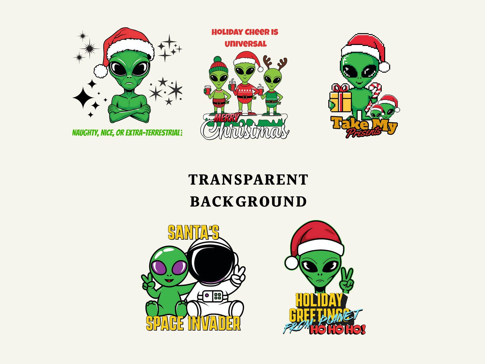 Funny Christmas PNG Quirky Alien PNG Bundle Festive Holiday Designs ...