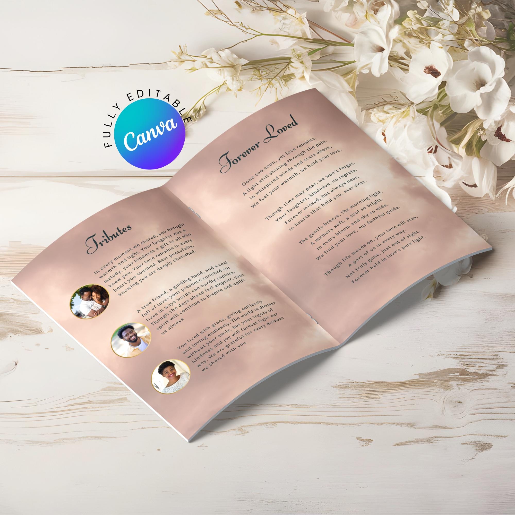 Angel Wings Funeral Program Template Canva, Celebration of Life ...