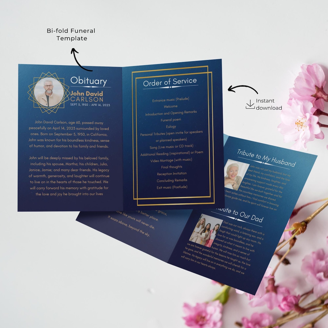 Blue Funeral Program Template: Editable Celebration of Life (canva) - Etsy