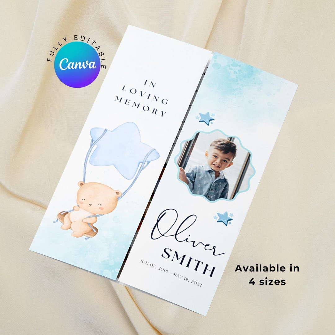 Blue Gatefold Child Funeral Program, Angel Baby Memorial (canva ...