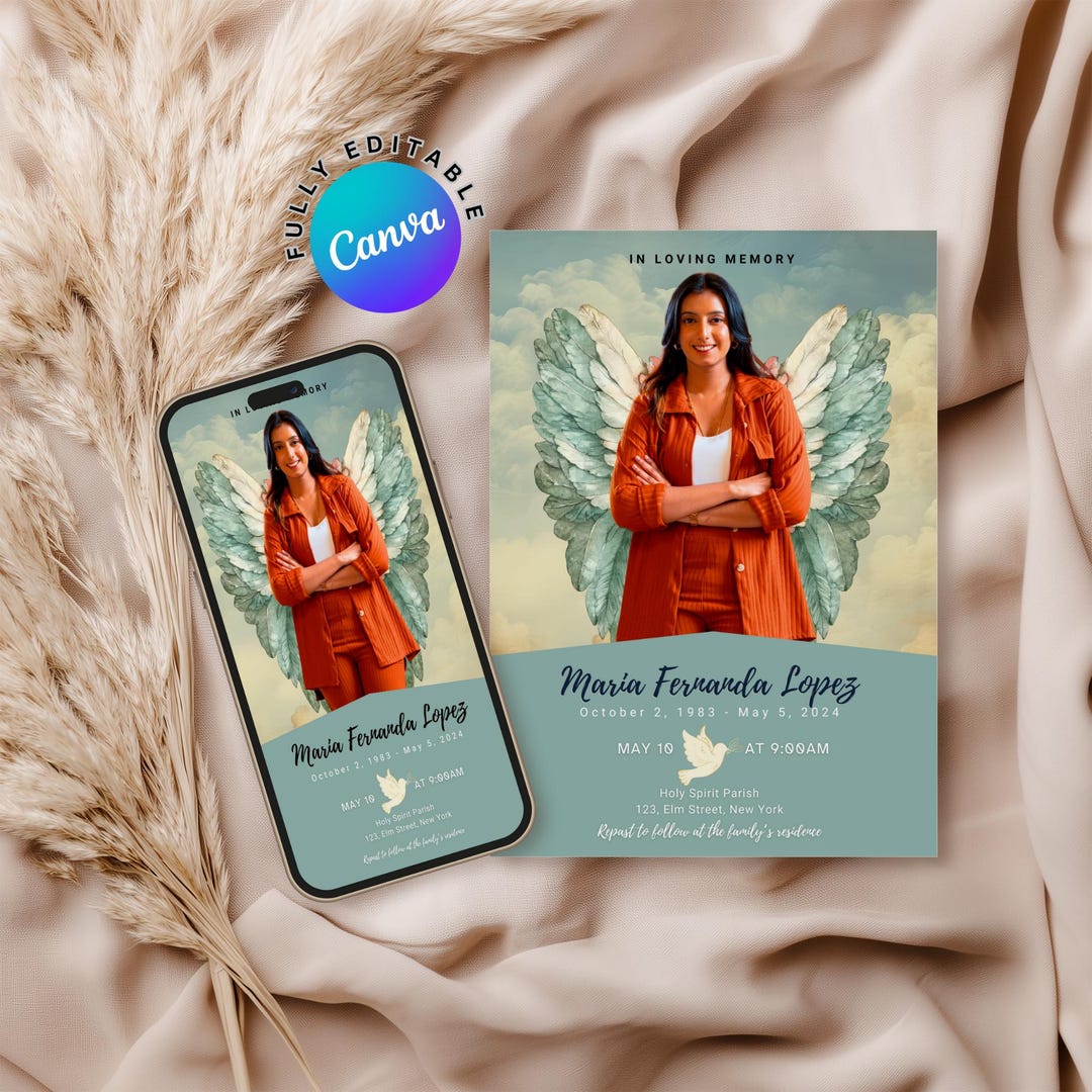 Heavenly Funeral Invitation, Editable Memorial Service Evite, Life ...