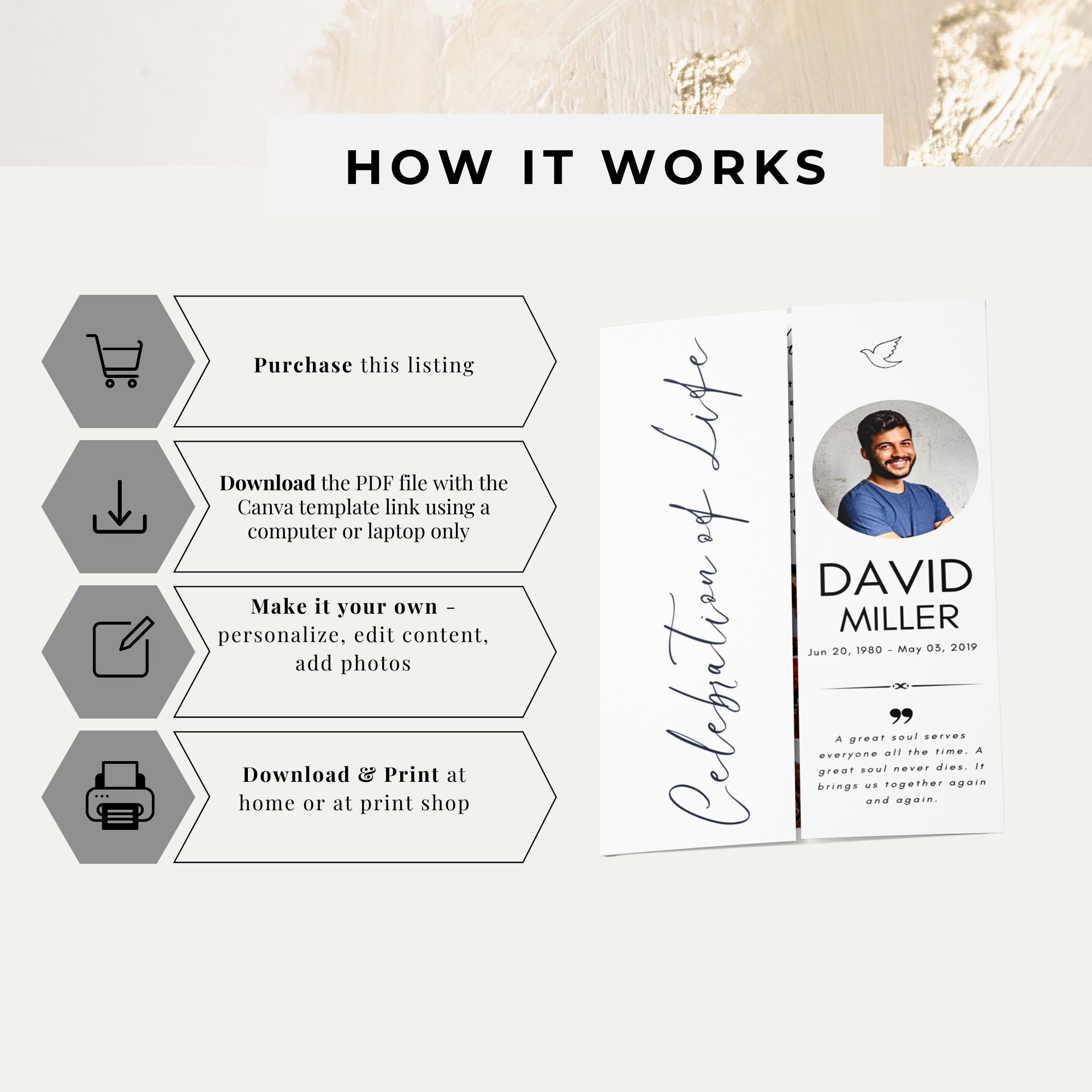 Minimalist Gatefold Funeral Program Canva Template Modern Memorial ...