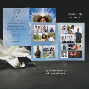 Clouds Funeral Program Template Canva Memorial Service Editable Church ...