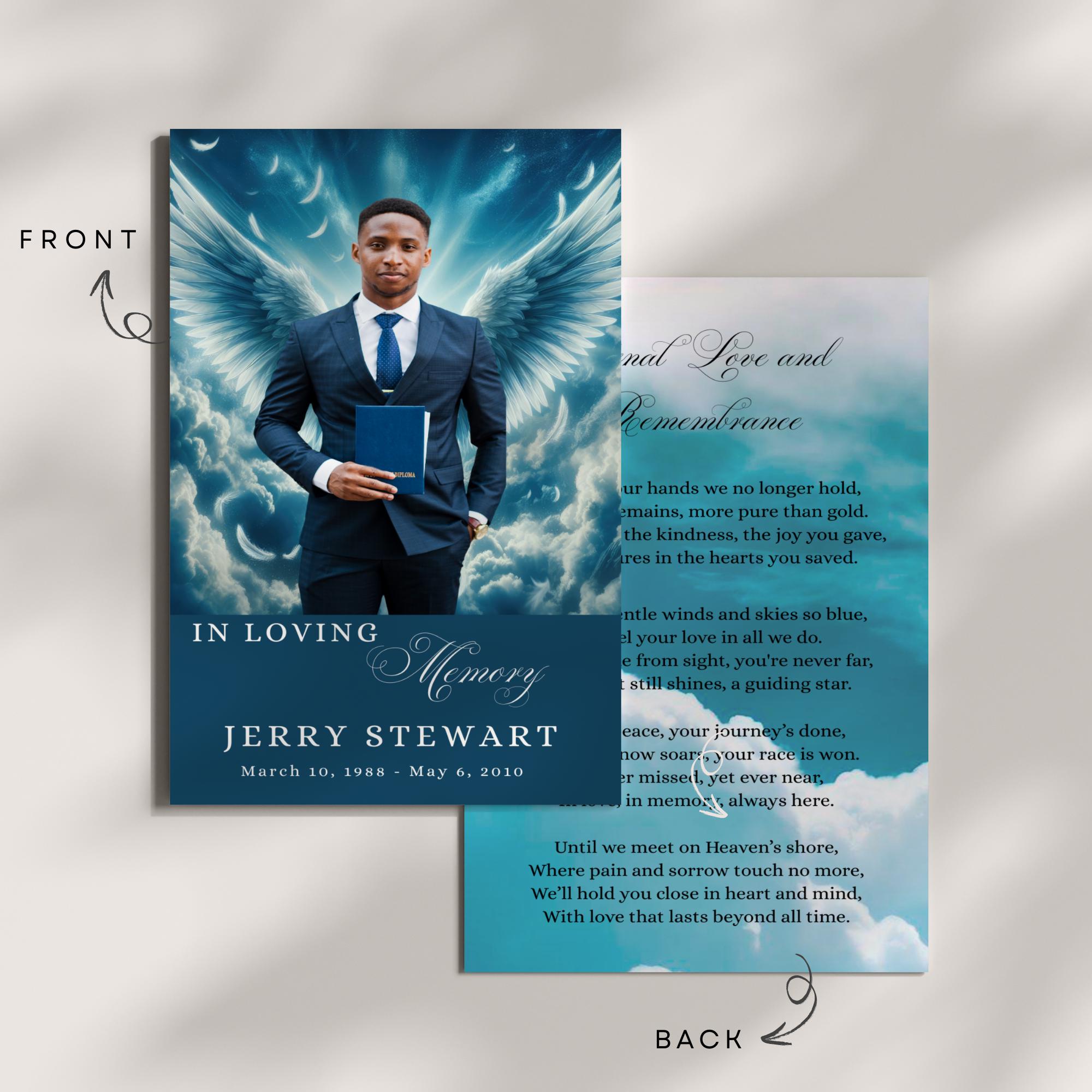 Heavenly Funeral Prayer Cards Printable, Obituary Card for Memorial ...