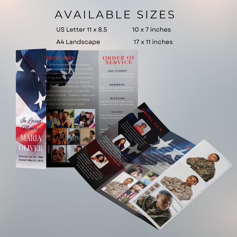 Military Veteran Funeral Program Canva Template Gatefold Patriotic ...