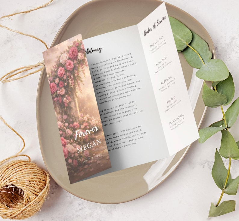 Floral Funeral Gatefold Canva Template Editable Obituary Program ...