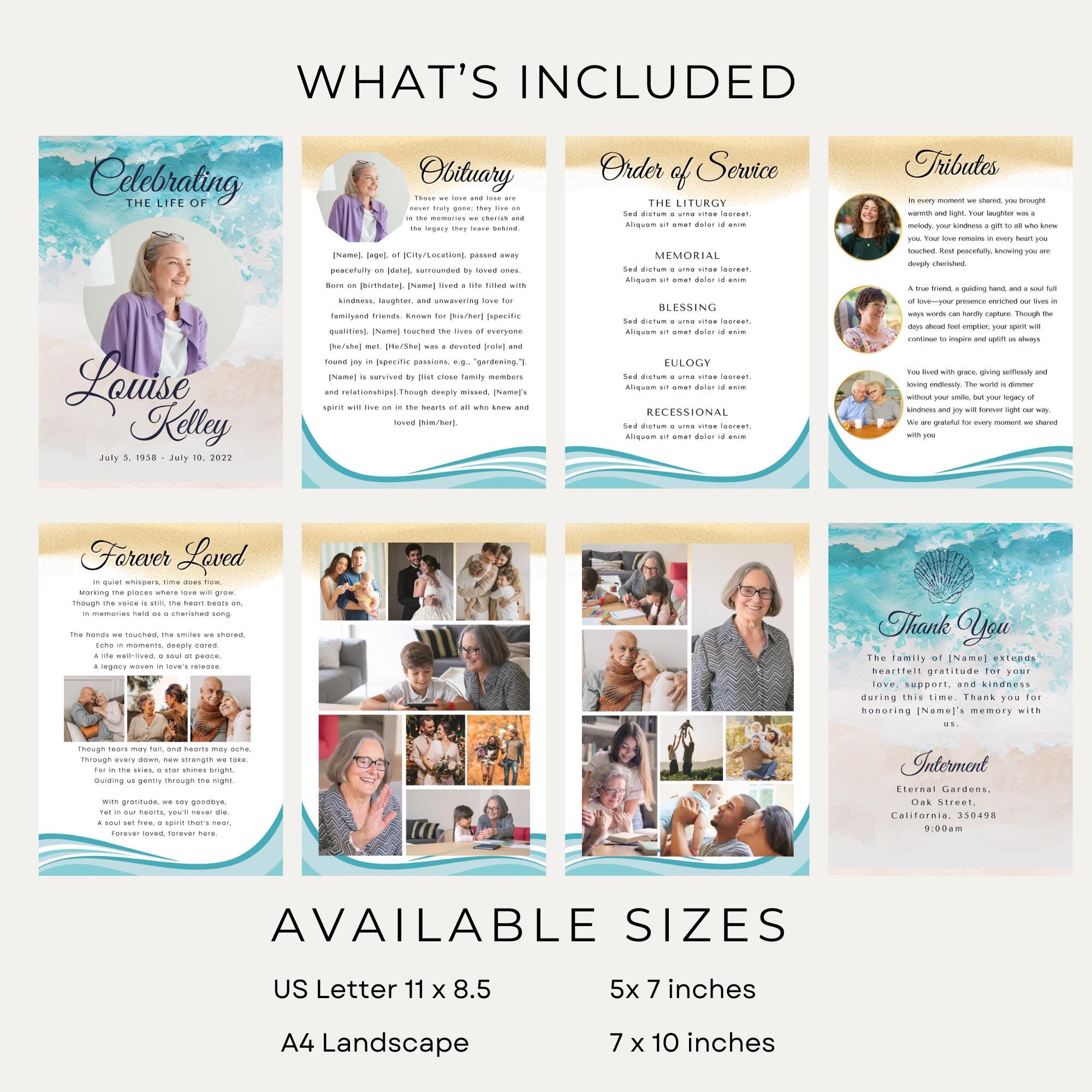 Ocean Funeral Program Template: Blue Celebration of Life Booklet (canva ...