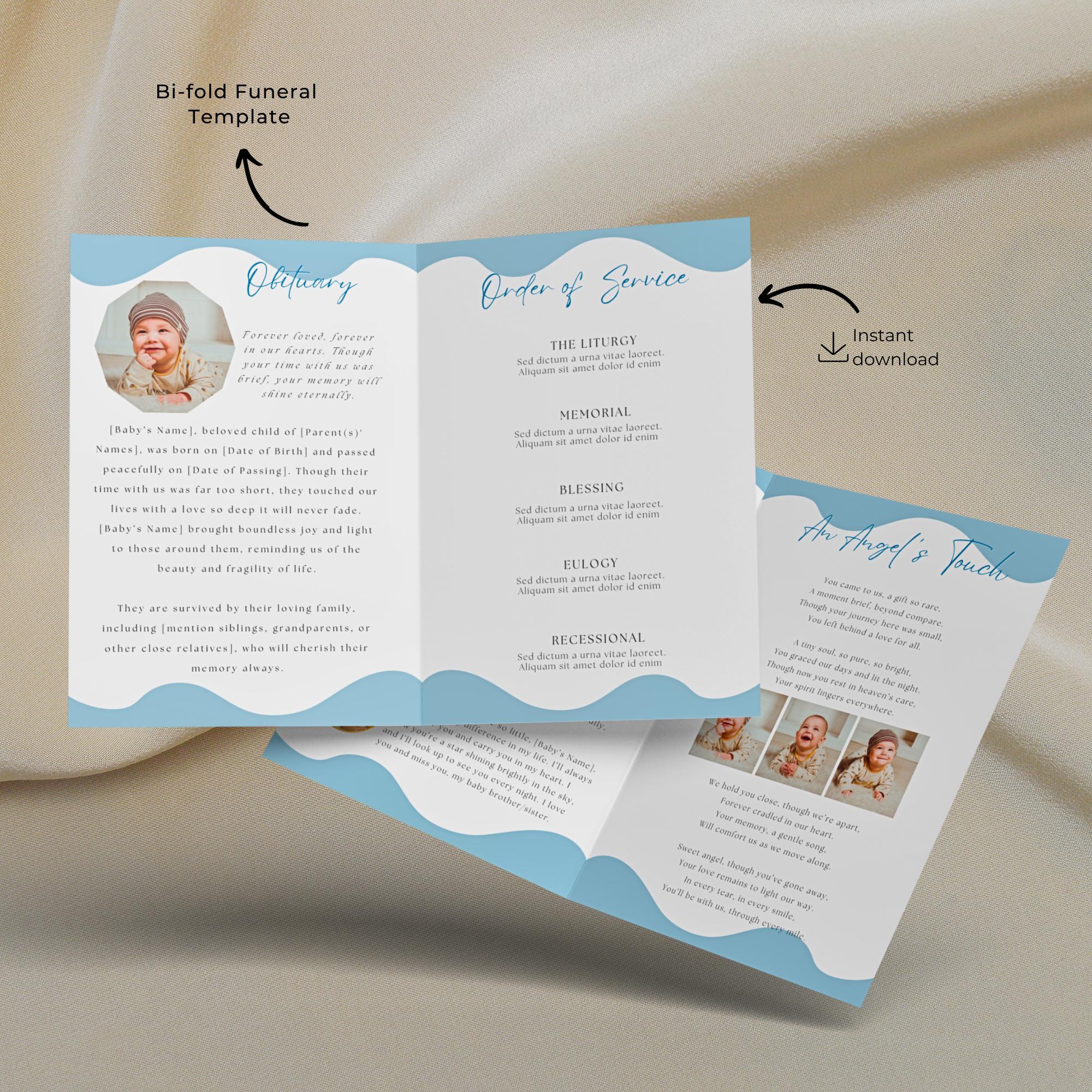 Blue Clouds Funeral Program Canva Template for Baby Boy Editable Child ...