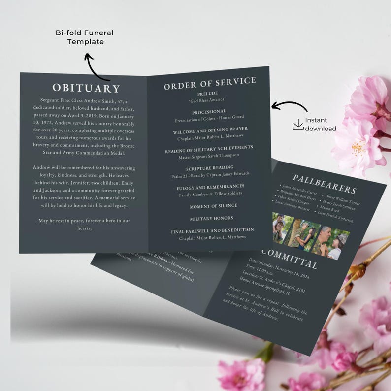 Military Funeral Program Canva Template Editable Memorial Keepsake ...