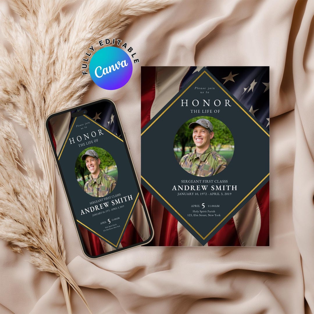 Military Digital Funeral Invitation, Navy Memorial Evite, Patriotic ...