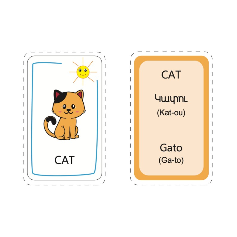 Multilingual Fun Animal Flashcards for Kids I Learn Spanish, Armenian ...