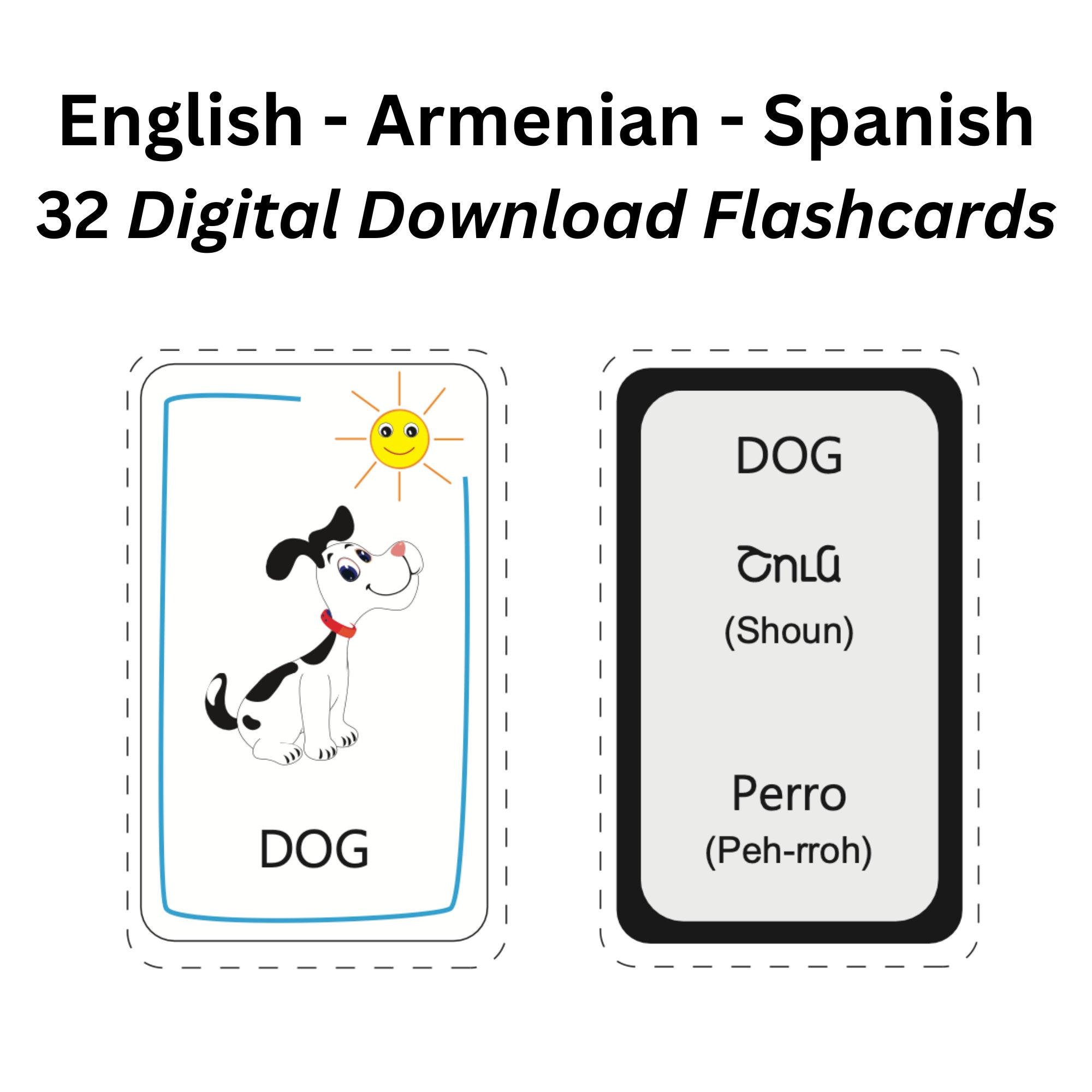 Multilingual Fun Animal Flashcards for Kids I Learn Spanish, Armenian ...
