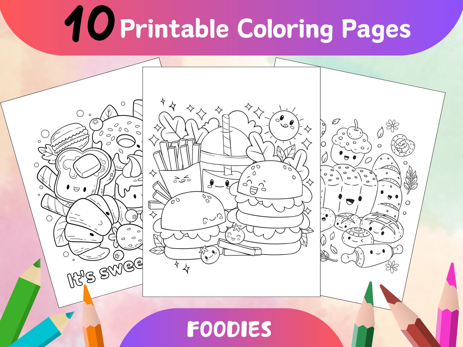 10 Printable Food Coloring Pages for Kids Digital Download Fun and ...
