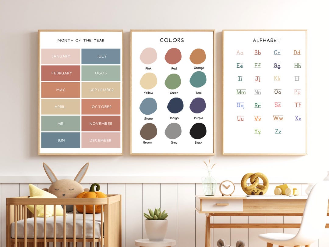 Month of the Year, Colors, and Alphabet Educational Posters Set of 3 ...