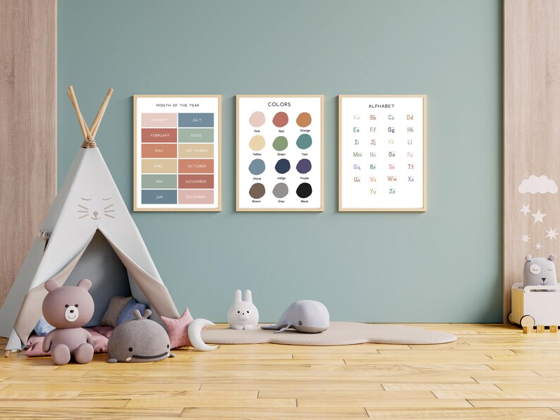 Month of the Year, Colors, and Alphabet Educational Posters Set of 3 ...