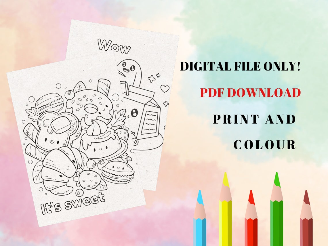 10 Printable Food Coloring Pages for Kids Digital Download Fun and ...