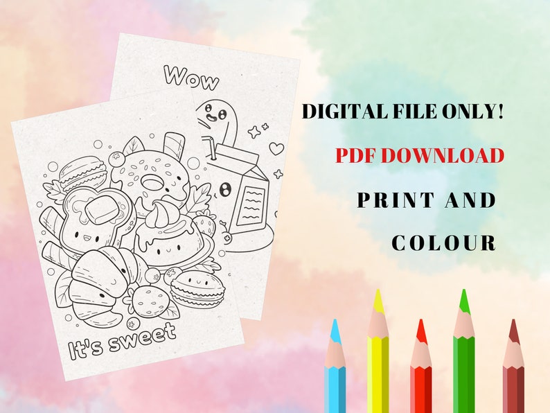 10 Printable Food Coloring Pages for Kids Digital Download Fun and ...