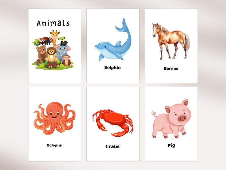 Cute Animal-themed Flash Cards for Kids Educational Digital Cards With ...