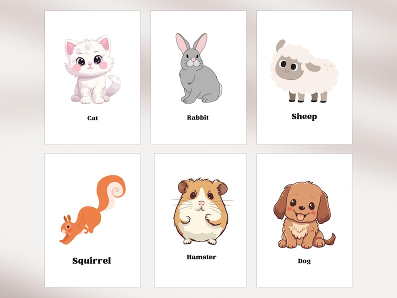 Cute Animal-themed Flash Cards for Kids Educational Digital Cards With ...