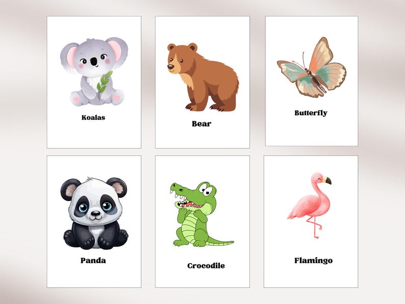 Cute Animal-themed Flash Cards for Kids Educational Digital Cards With ...