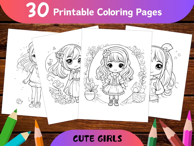 Cute Girls Coloring Pages for Kids Digital Download Fun and Educational ...