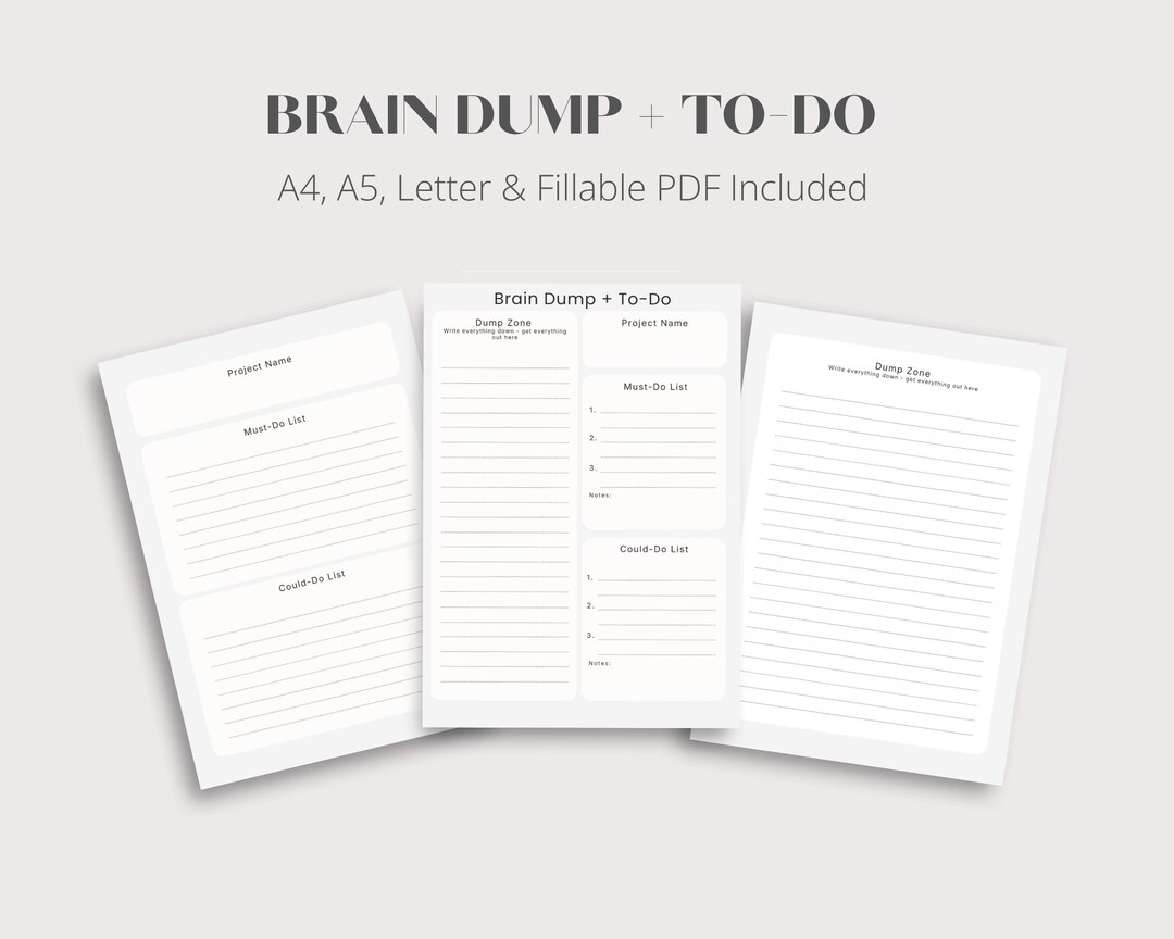 Brain Dump & To-do List Printable, Minimalist Planner Page | Instant ...